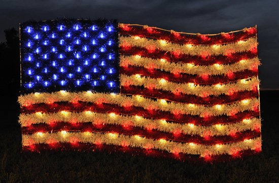 Large United States Flag with Garland and LED Lights